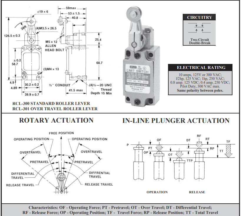 RCL-301 Precision Oil Tight Limit Switch - Relay and Control Corp