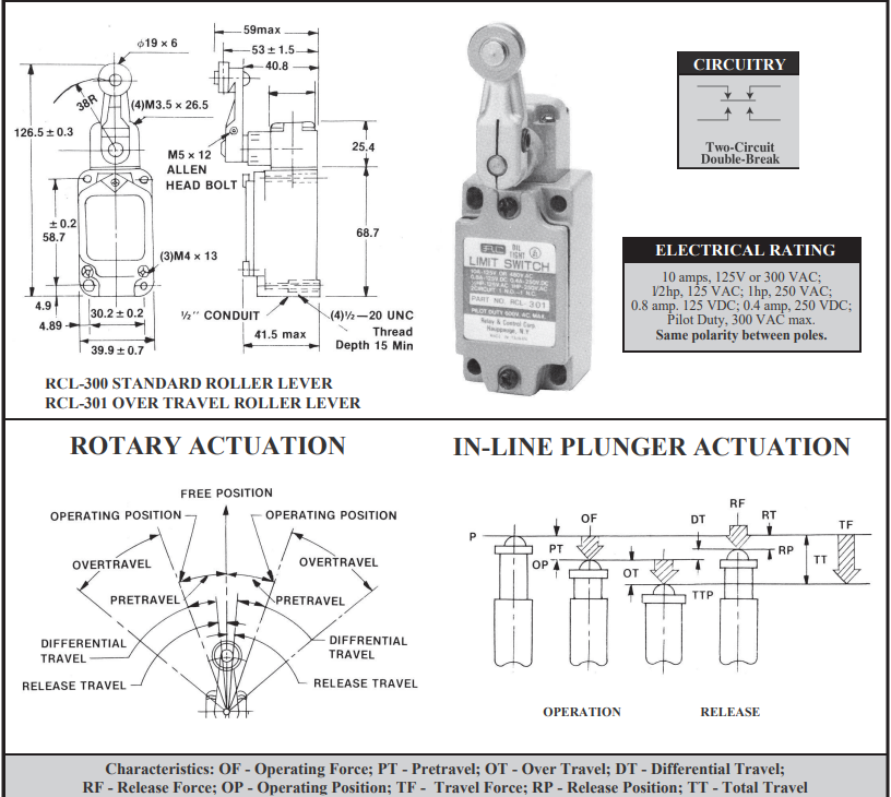 RCL-302 Precision Oil Tight Limit Switch - Relay and Control Corp
