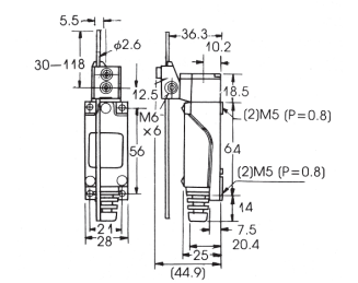 RCM-402 - 5 Amp Mini Limit Switch ADJUSTABLE ROD LEVER - Relay and ...